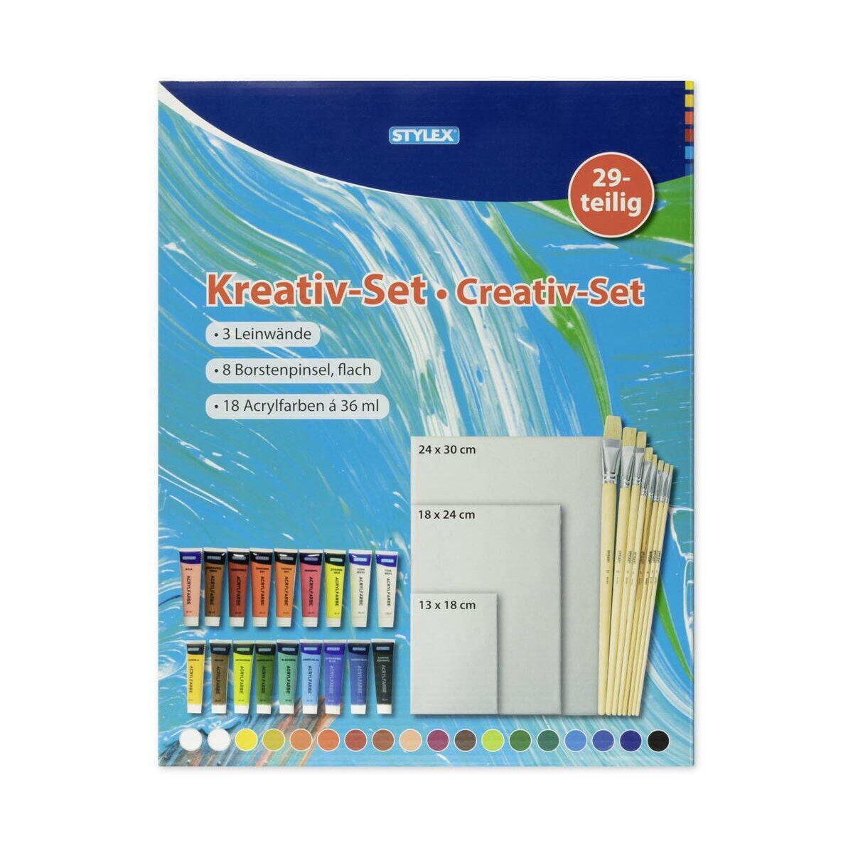 Set creativ complet de pictura cu acuarele acrilice Stylex 18 culori x ...
