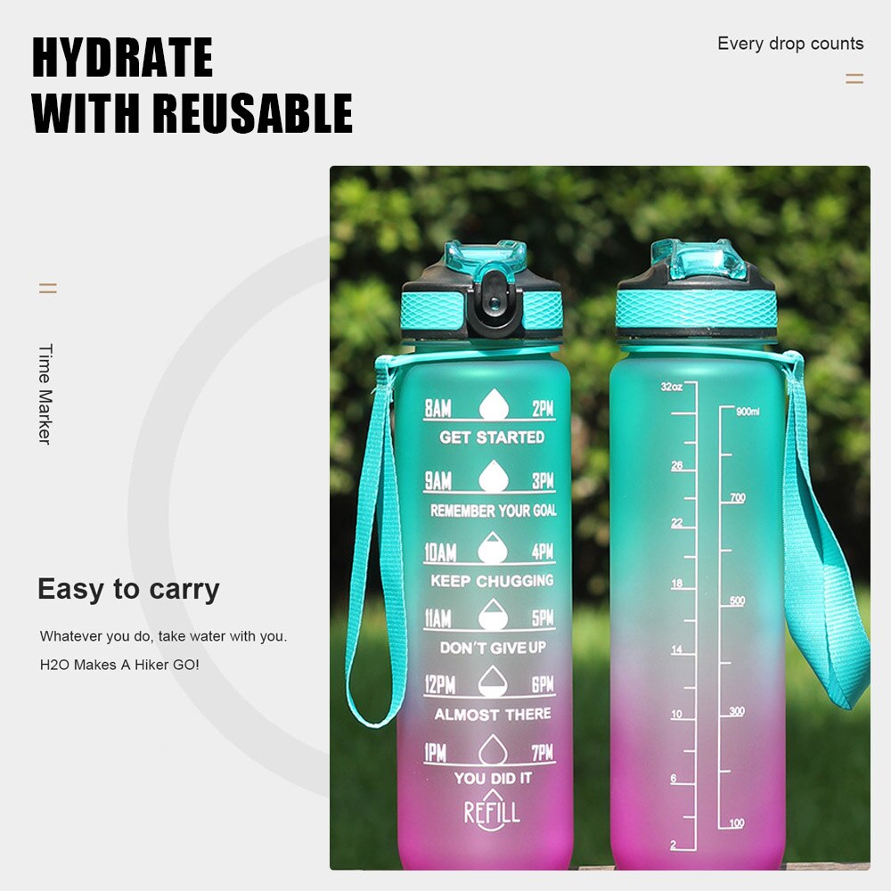 Sticla apa gradata pentru sport, Plastic copolister, 1L, Albastru/Roz ...