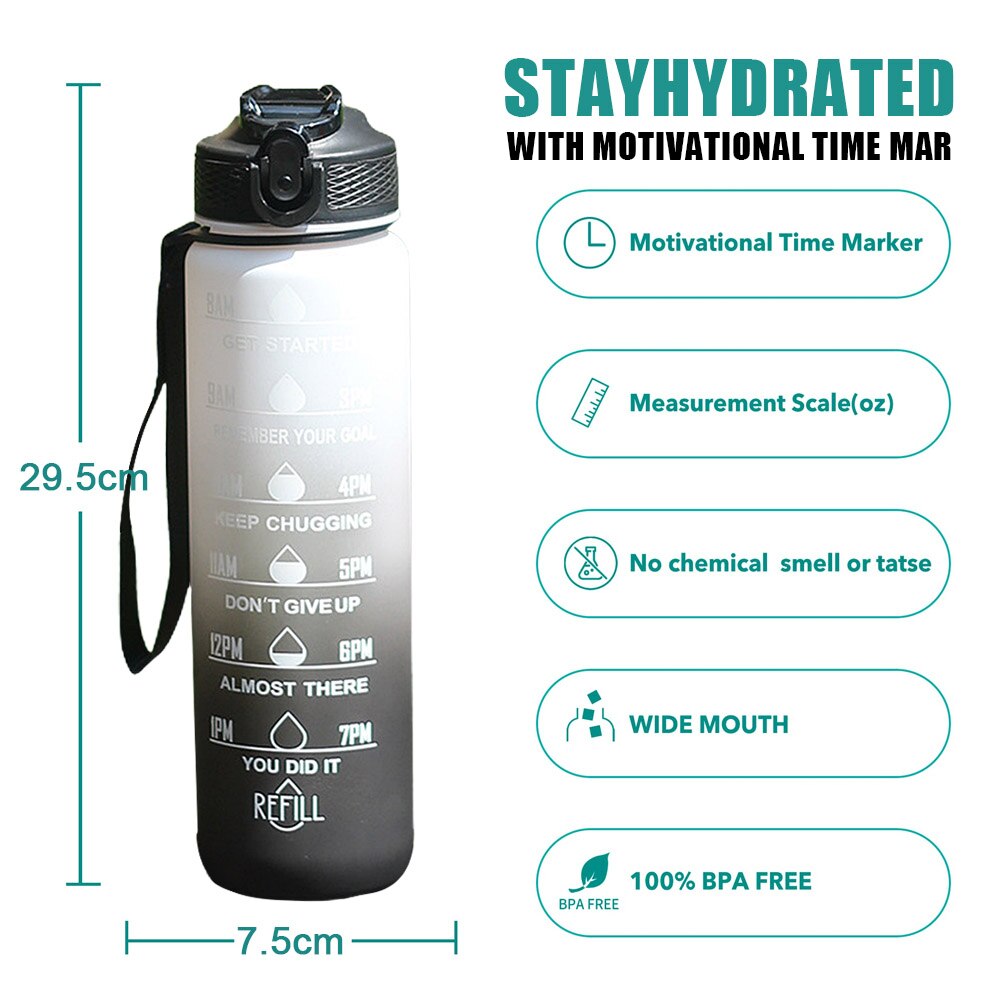 Sticla de apa gradata, Plastic, 1L, Alb/Negru - eMAG.ro