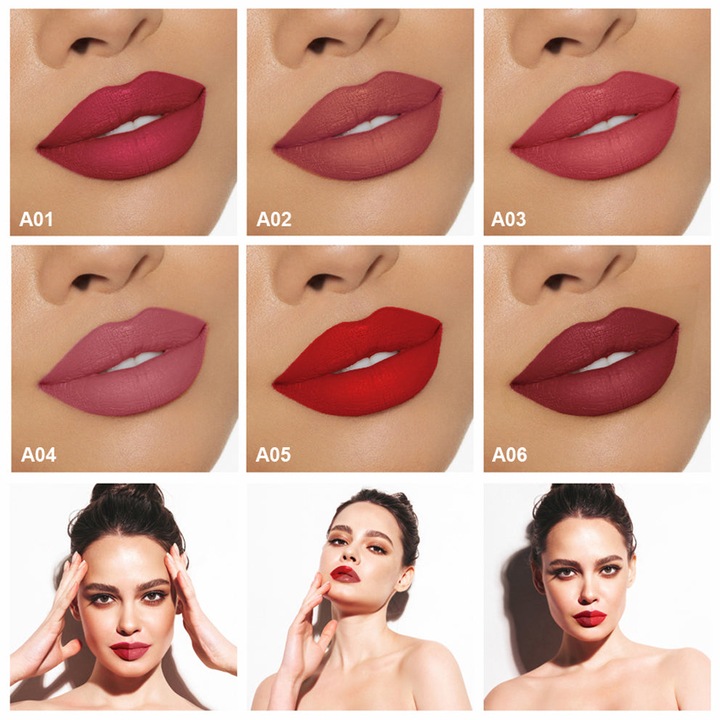 Set 6 rujuri lichide Linovit®, Mate, Rezistente la transfer, Waterproof ...