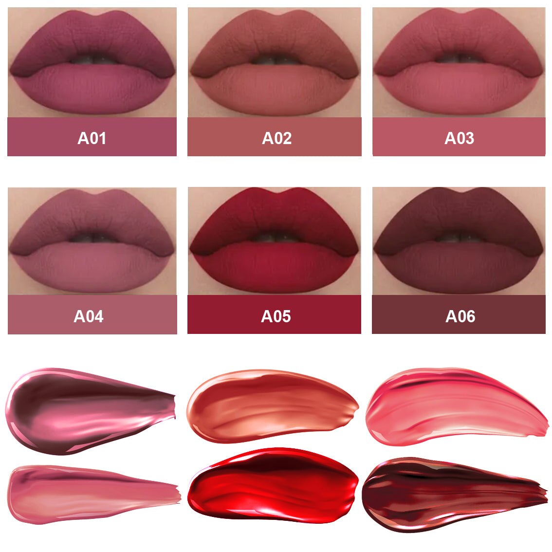 Set 6 rujuri lichide Linovit®, Mate, Rezistente la transfer, Waterproof ...