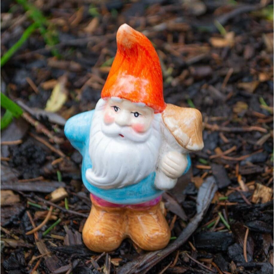 Decoratiune Pitic de Gradina cu ciuperca, ceramica, 12x7x5 cm, albastru ...