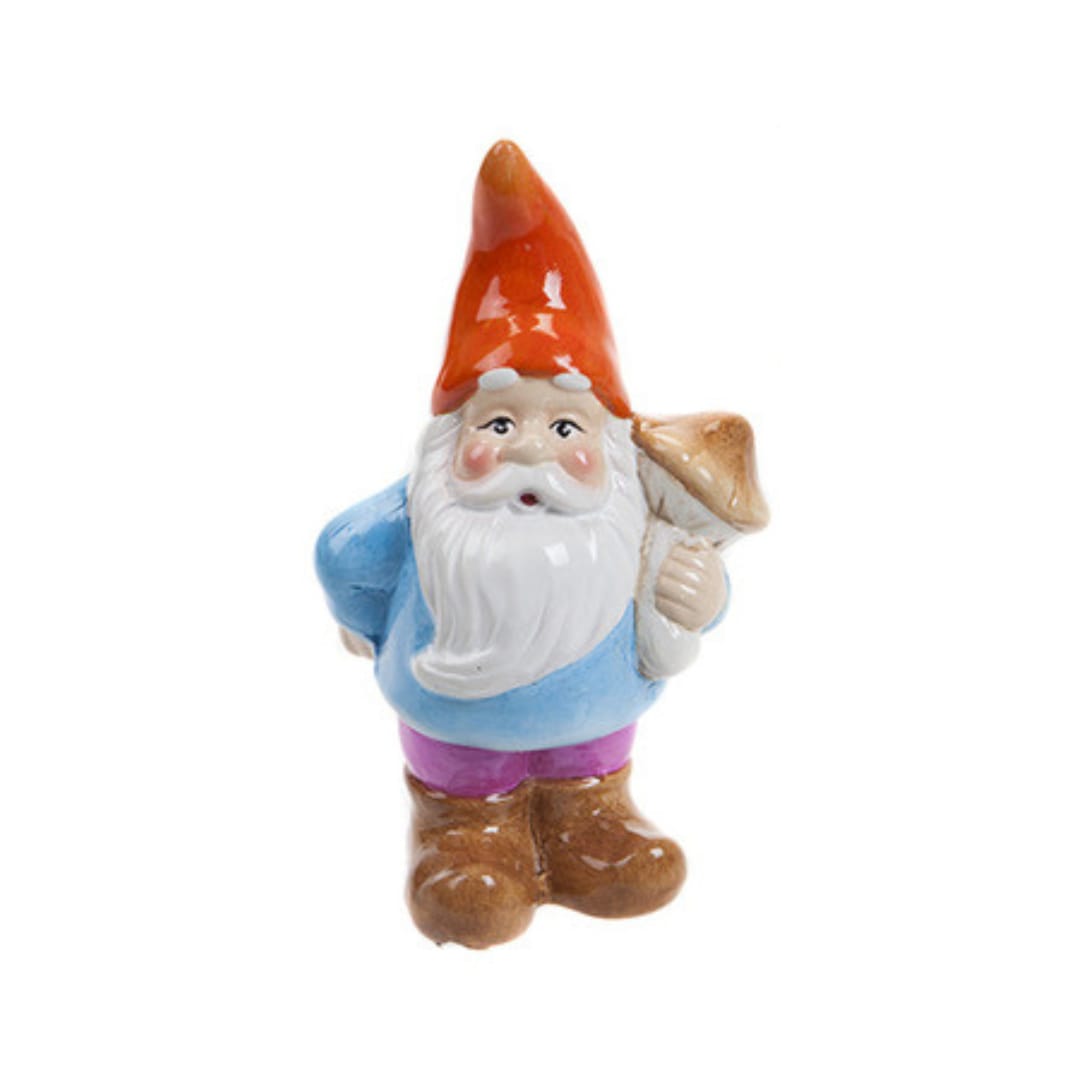 Decoratiune Pitic de Gradina cu ciuperca, ceramica, 12x7x5 cm, albastru ...