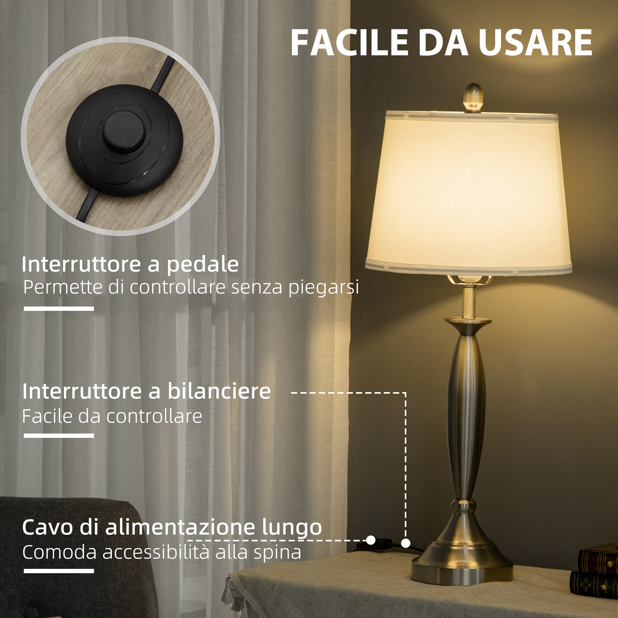 Set cu lampa de podea si veioza de masa din otel si stofa pentru ...