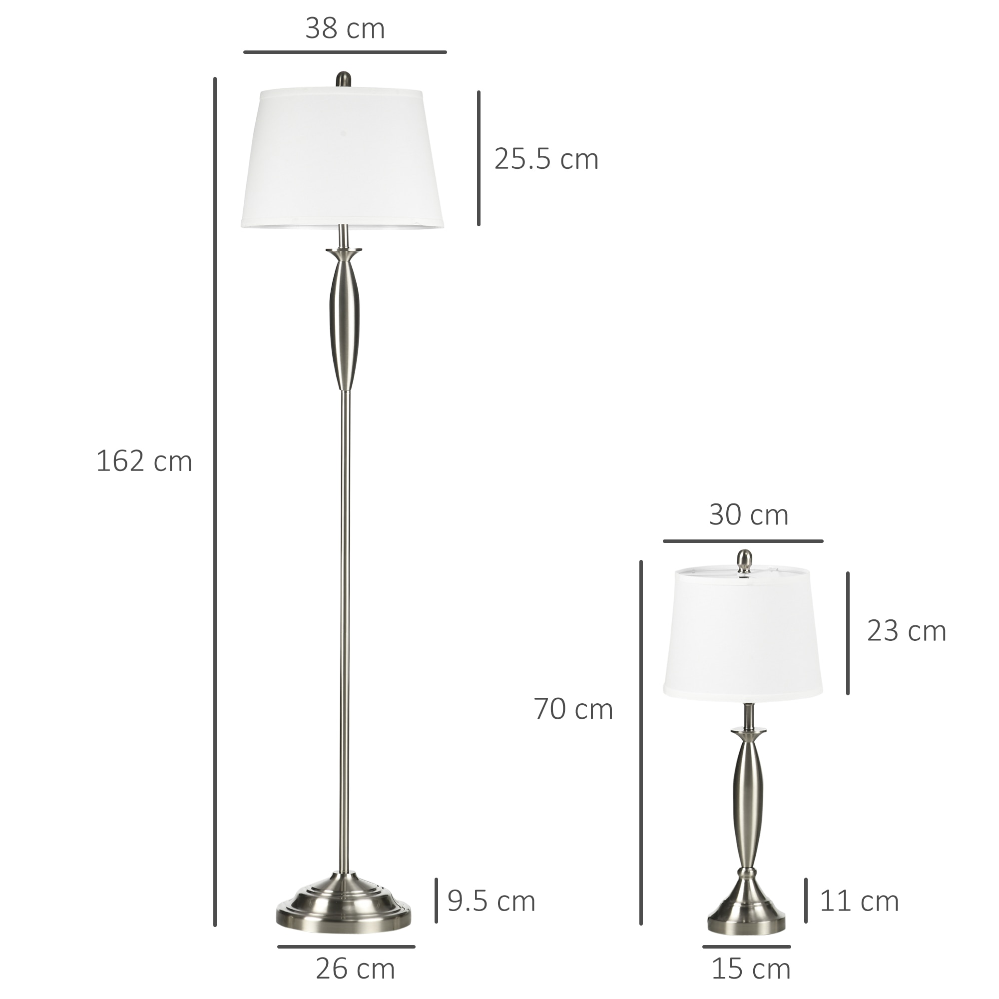 Set cu lampa de podea si veioza de masa din otel si stofa pentru ...