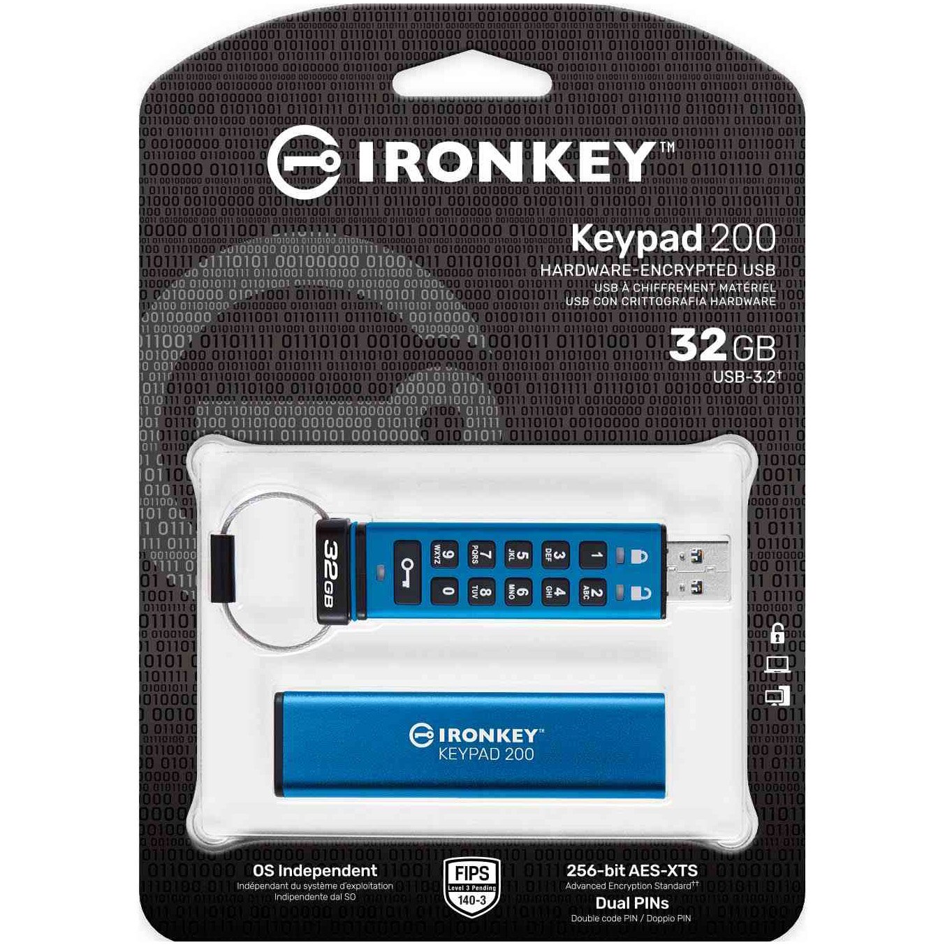 Memorie USB Kingston 32GB IronKey Keypad 200, FIPS 140-3 Lvl 3 (Pending ...