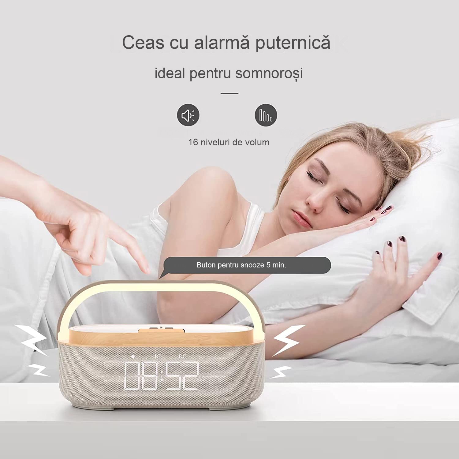 Radio cu ceas 5 in 1, Incarcare wireless pentru Android si IOS, cu ...