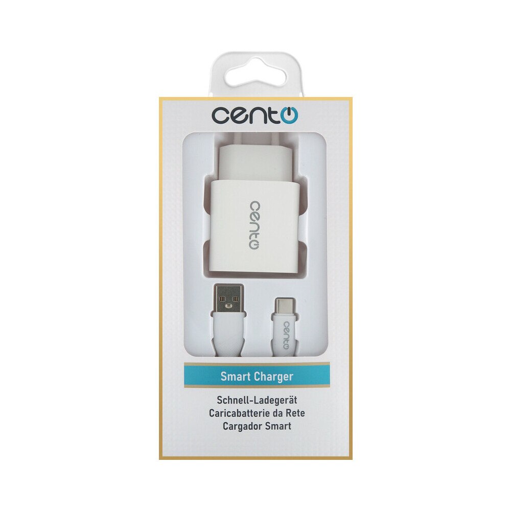 Set Incarcator Retea Fast Charge Cento P212 Alb Cu Cablu De Date