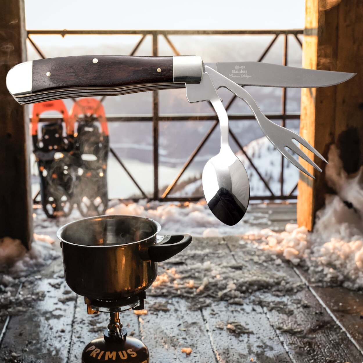 Set de Vanatoare, Cutit Multifunctional cu Lingura si Furculita, 3 in 1 ...