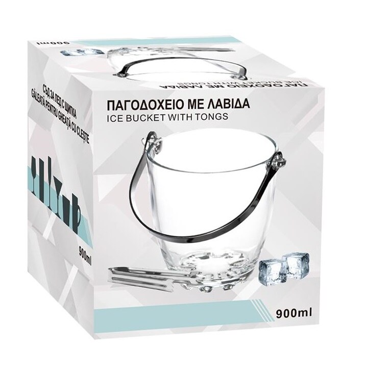 Set recipient de gheata din sticla transparenta cu cleste metalic, 900 ...