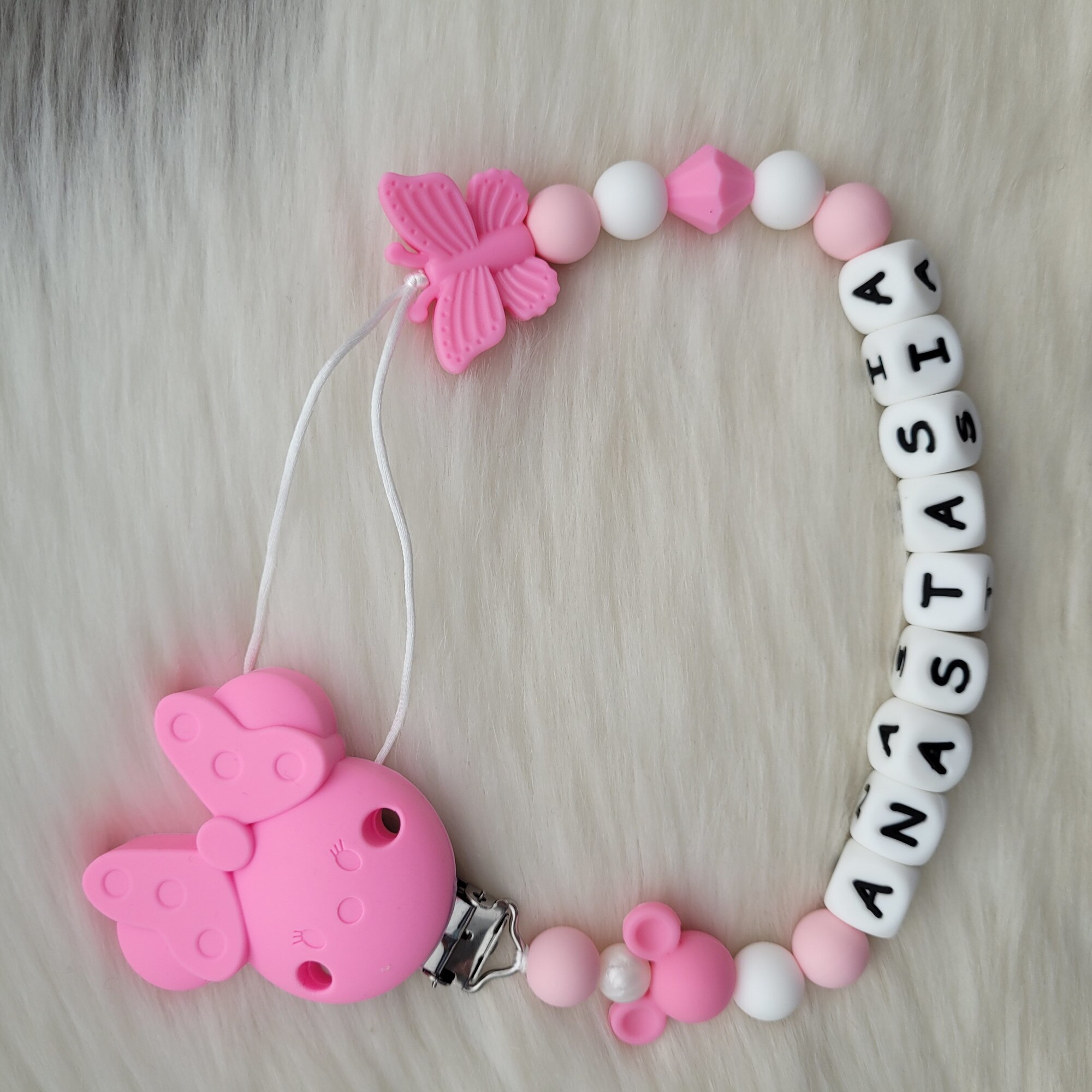 Lantisor pentru suzeta din silicon alimentar, Minnie Fluture - eMAG.ro