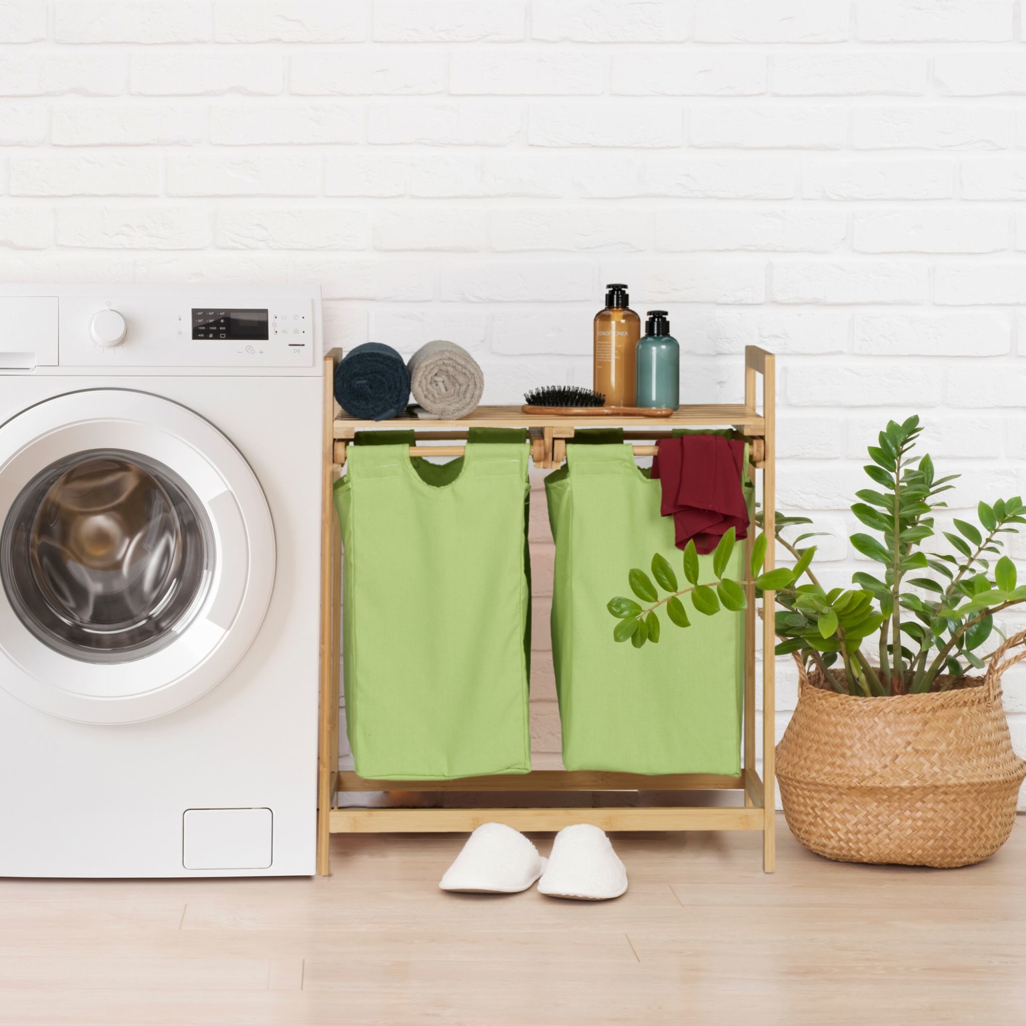 Cos de rufe, 2 compartimente si raft superior, bambus/bumbac, 73 x 64 x ...