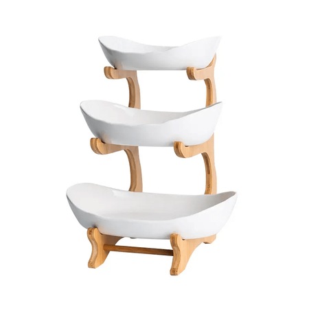 Fructiera Etajata din Ceramica, Zoffer, Suport de Lemn, Alb - eMAG.ro