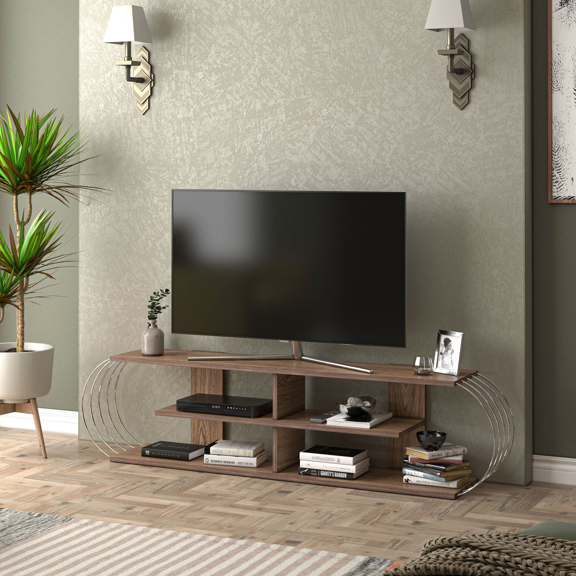 Comoda TV, en.casa, PXTA-8339 Robertsfors, 172 x 31 x 42 cm, pal, metal ...