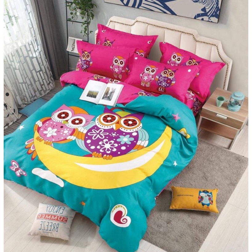 Двойно спално бельо, Jojo Home, 3D принт, Бухали, 6 части, 2 лица ...