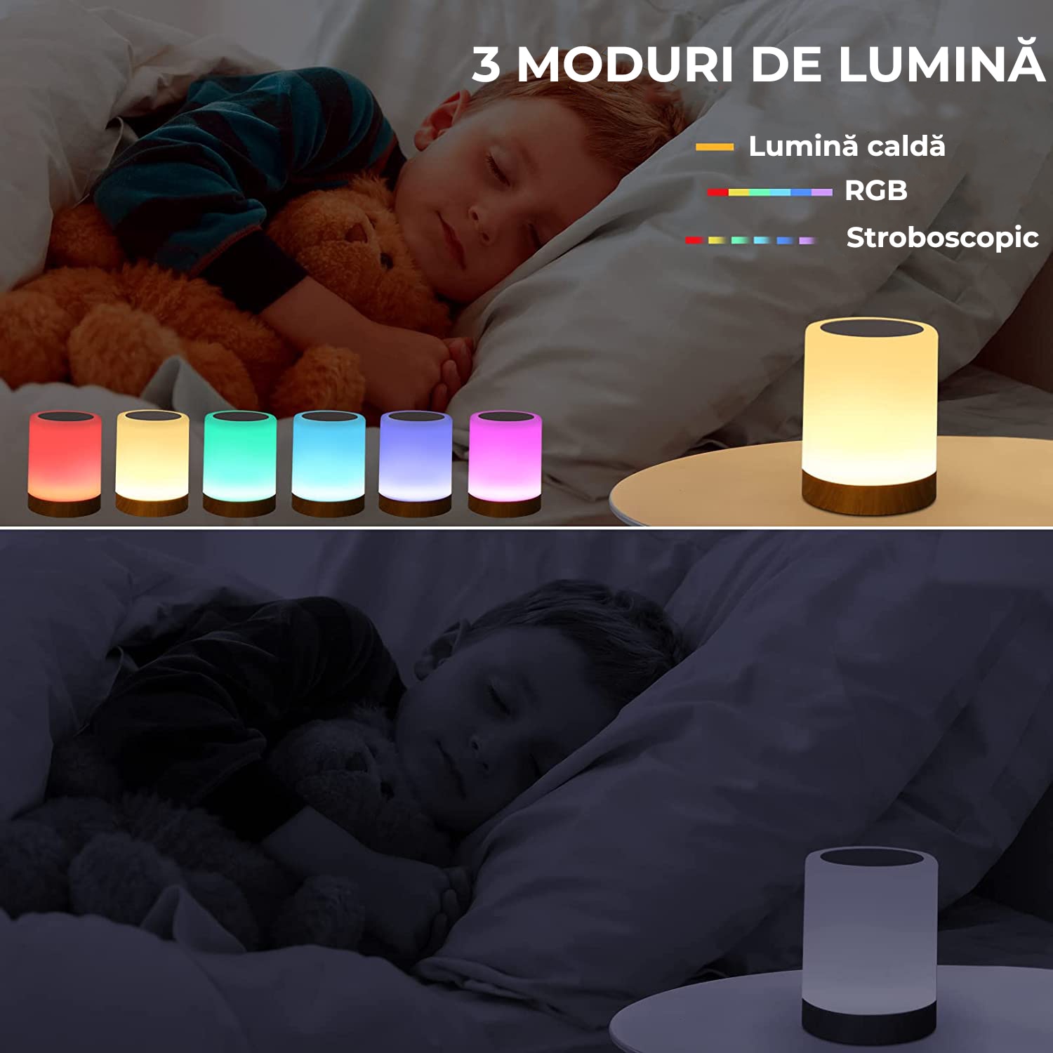 Lampa de veghe cu control tactil, Incarcabila, LED, RGB, Functie de ...