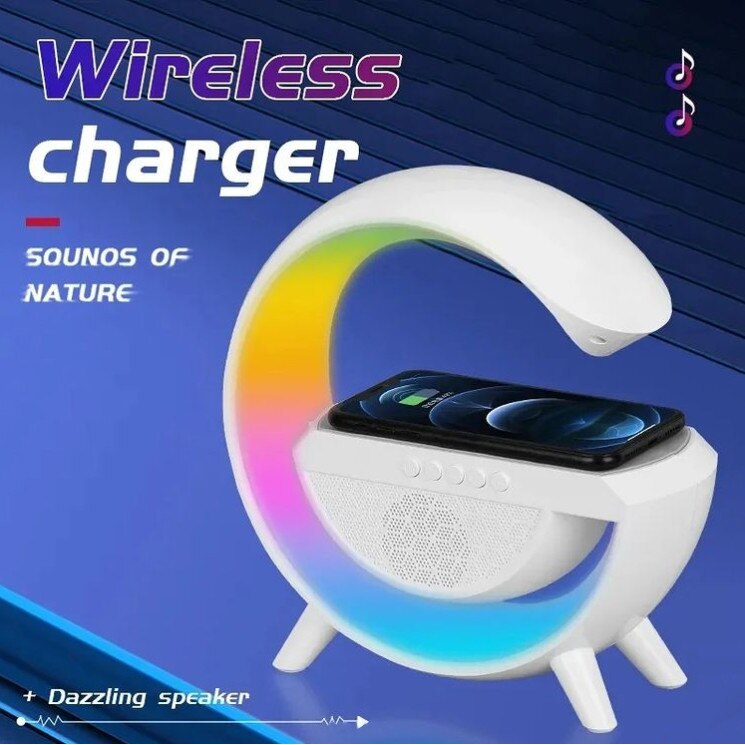 Lampa - Boxa portabila, Smart LED RGB cu incarcator Wireless 15W ...