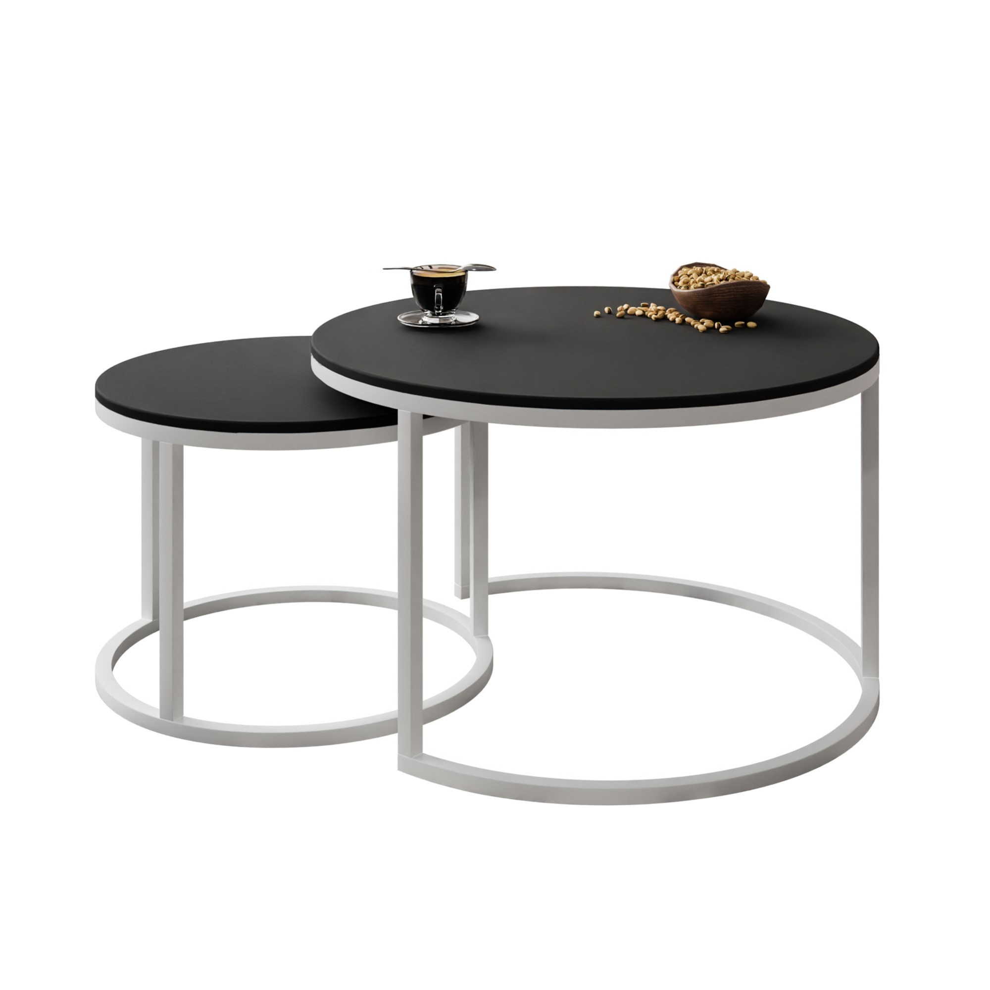 Masa de Cafea Rotunda CIRI 2in1, Lukmebel, Alb/ Negru, Mare 70x48 cm si ...