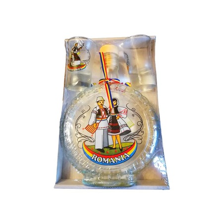 Set sticla si pahare decorate, 2 pahare, Souvenir Romania - eMAG.ro
