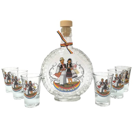 Set sticla si pahare decorate 6 pahare lichior, Romania, Souvenir - eMAG.ro