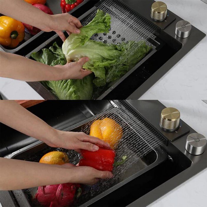 Set chiuveta multifunctionala KOPH din otel inoxidabil, baterie dubla ...