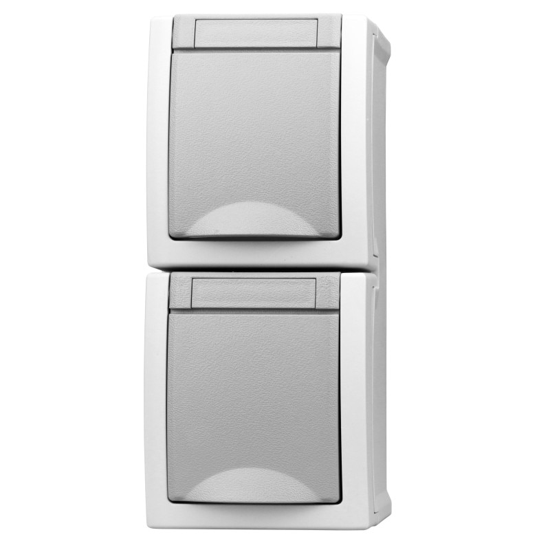 Priza dubla Schrack Visio50 EV211013 aparent vertical cu capac gri IP54 ...