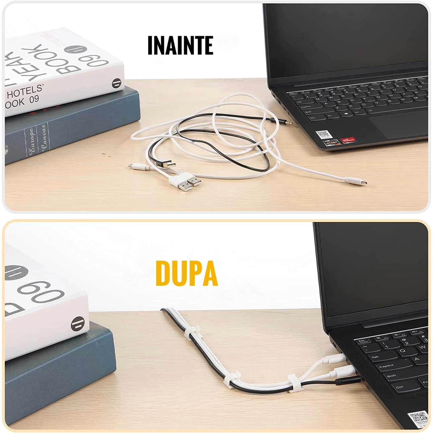 Set 35 cleme pentru organizare cabluri, autoadeziv, Alb - eMAG.ro