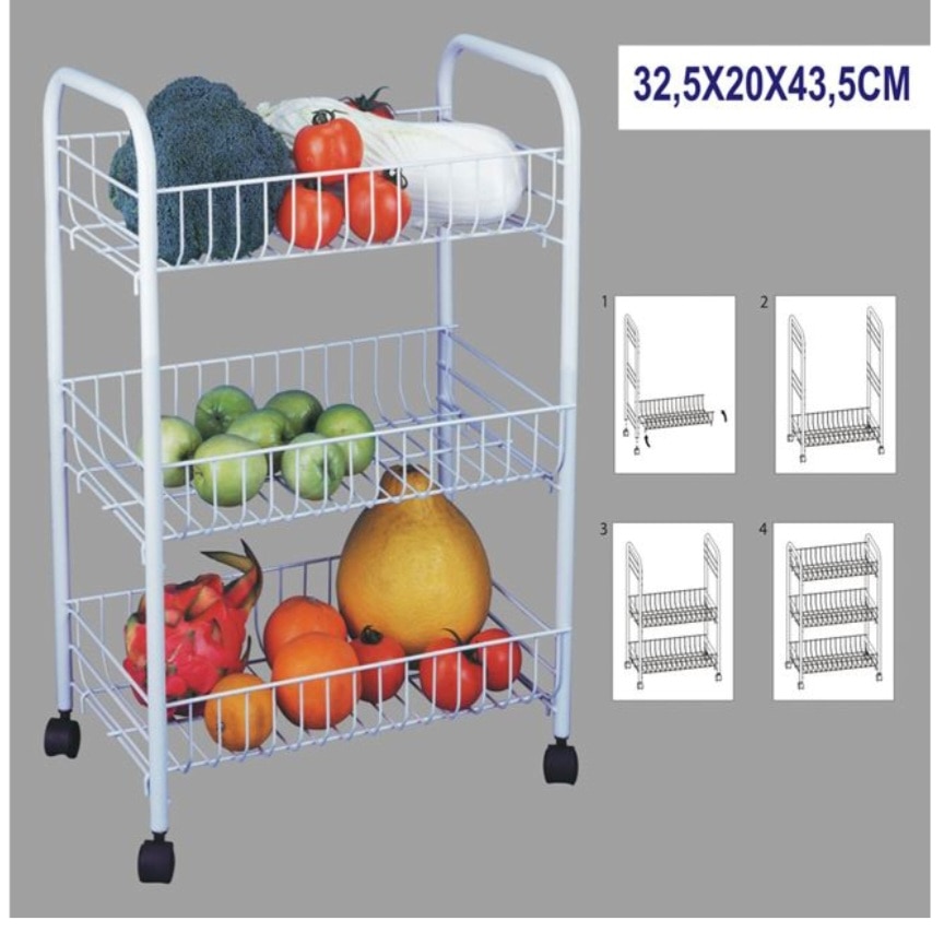 Raft cu 3 nivele, metal, roti plastic, alb, 32,5 x 20 x 43,5 cm - eMAG.ro