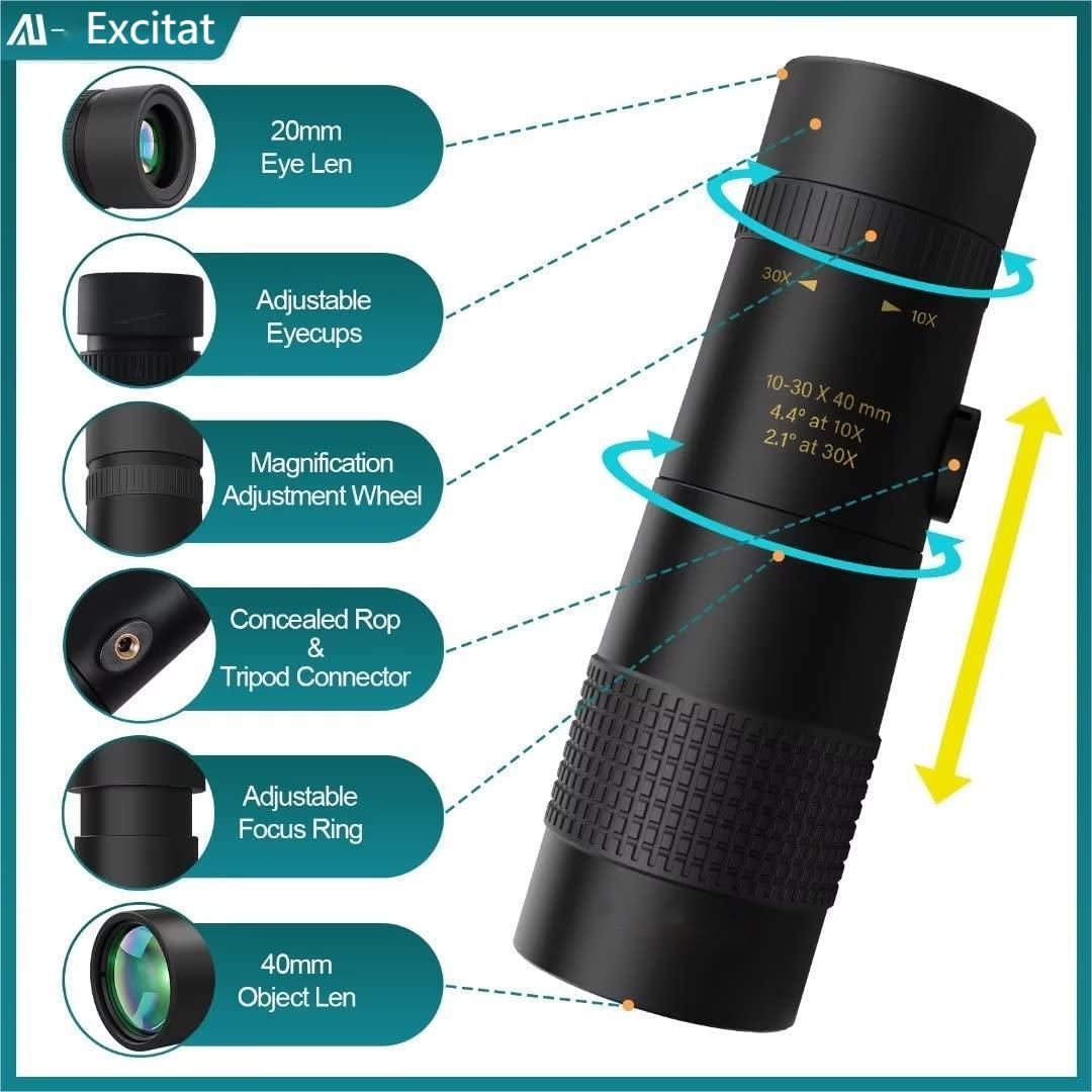Luneta cu zoom monocular, Excitat®, Cu focalizare dubla, 10-30X40, BAK7 ...