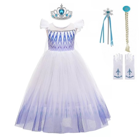 Rochita Elsa Frozen cu manusi si accesorii, 5-6 ani, alb - eMAG.ro