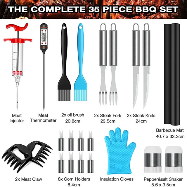 Set de 35 unelte pentru gratar, Wepzsxo, Inox, Multicolor - eMAG.ro
