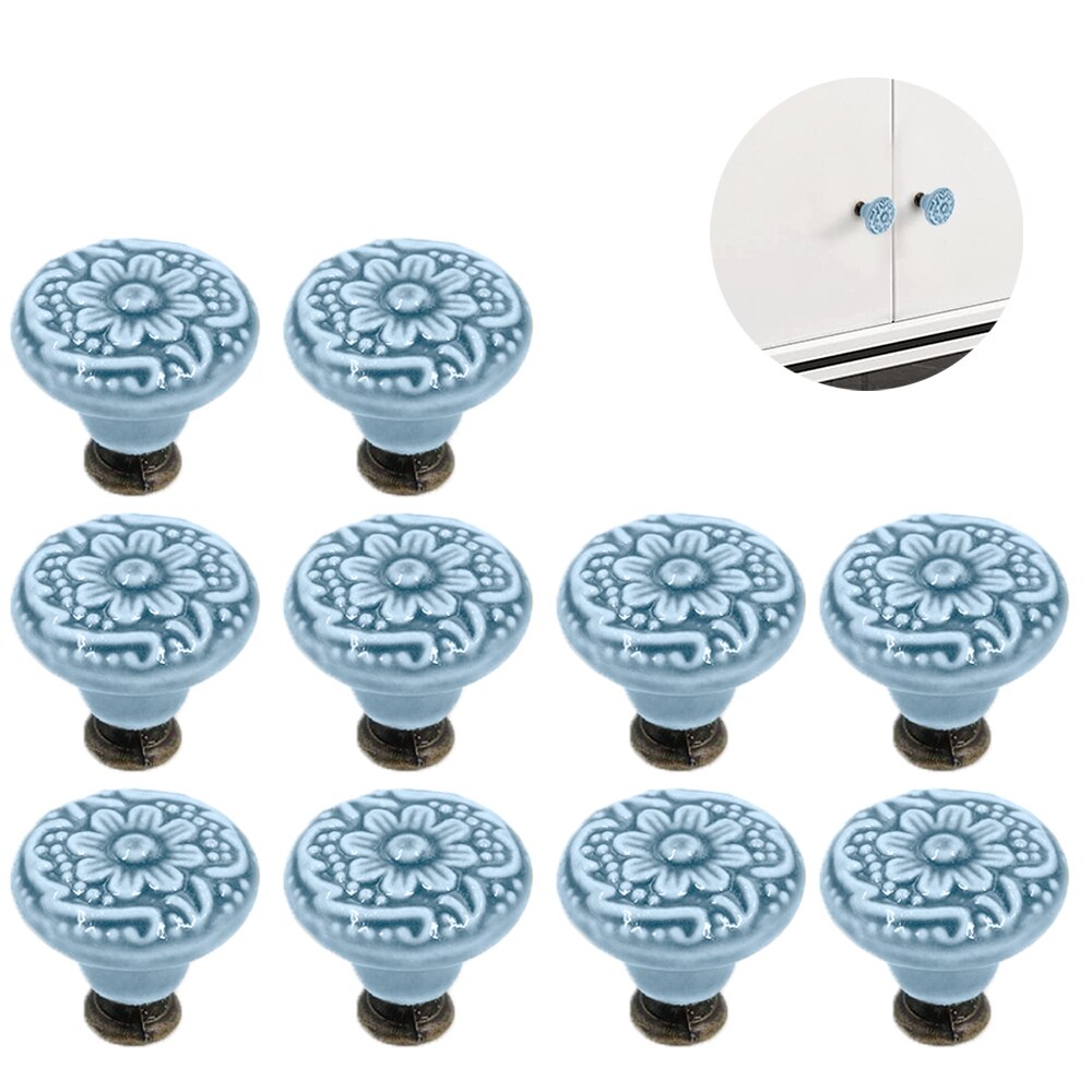 Set 10 manere usi, Ceramica, Tip buton, Albastru - eMAG.ro