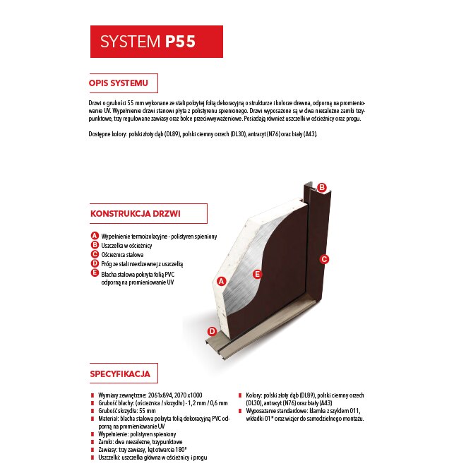 Usa intrare, OK Doors, Model P55 Temida, Otel/PVC, 2070 x 1000mm, Alb ...