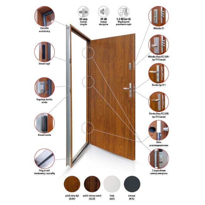 Usa intrare, OK Doors, Model P55 Kronos, Otel/PVC, 2070 x 1000mm, Negru ...