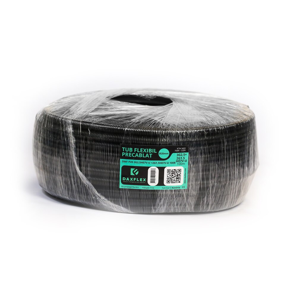 Tub flexibil copex precablat, DAXFLEX, 20mm, 3G2.5+2G1, 5(FY), 100m ...