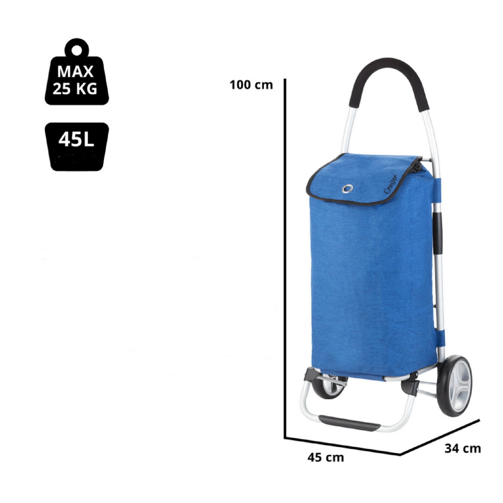 Carucior pentru piata, sac 40L, roti mari, cadru aluminiu, albastru ...