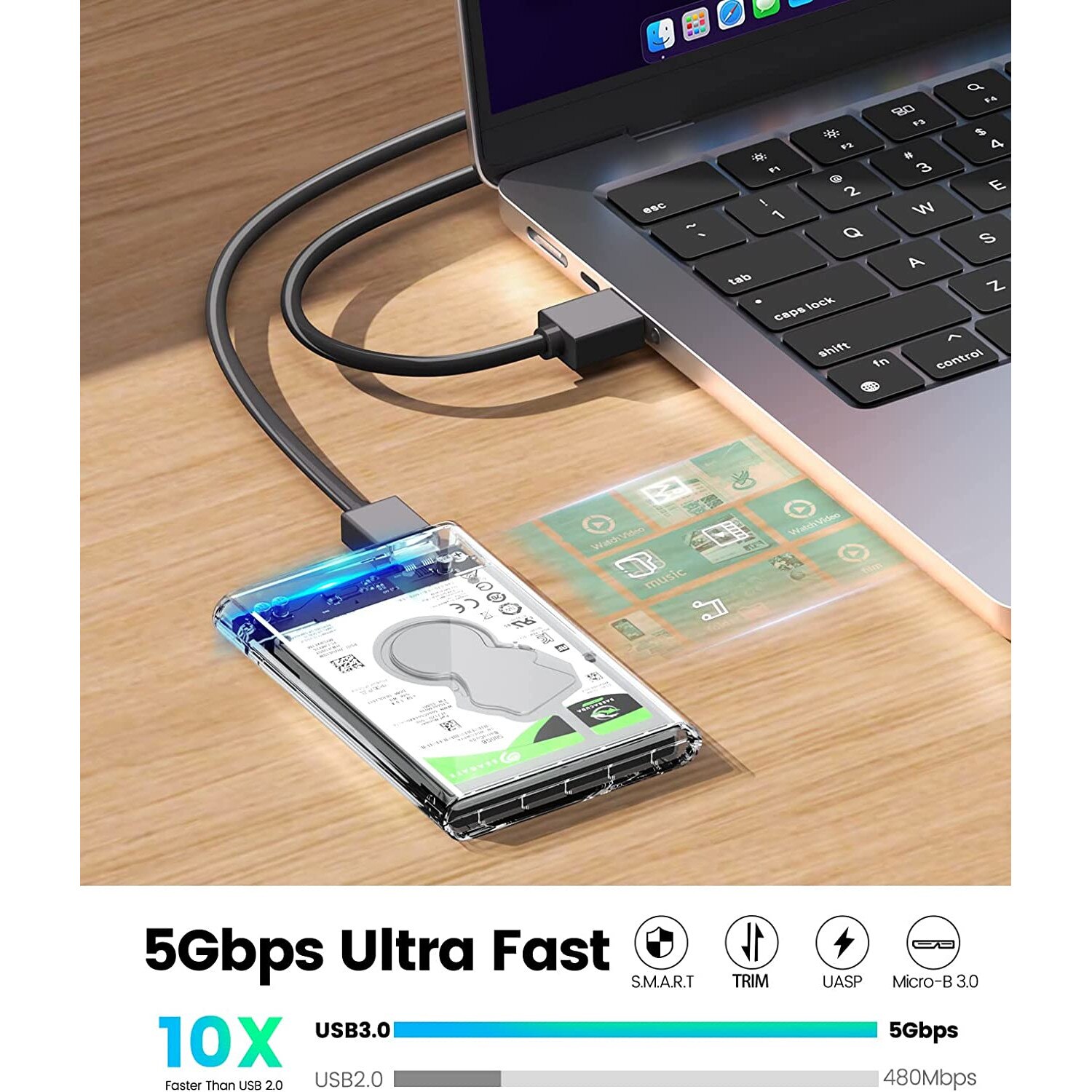 Carcasa hard disk extern, USB 3.0, Compatibil cu SSD/HDD, 2,5Inch ...