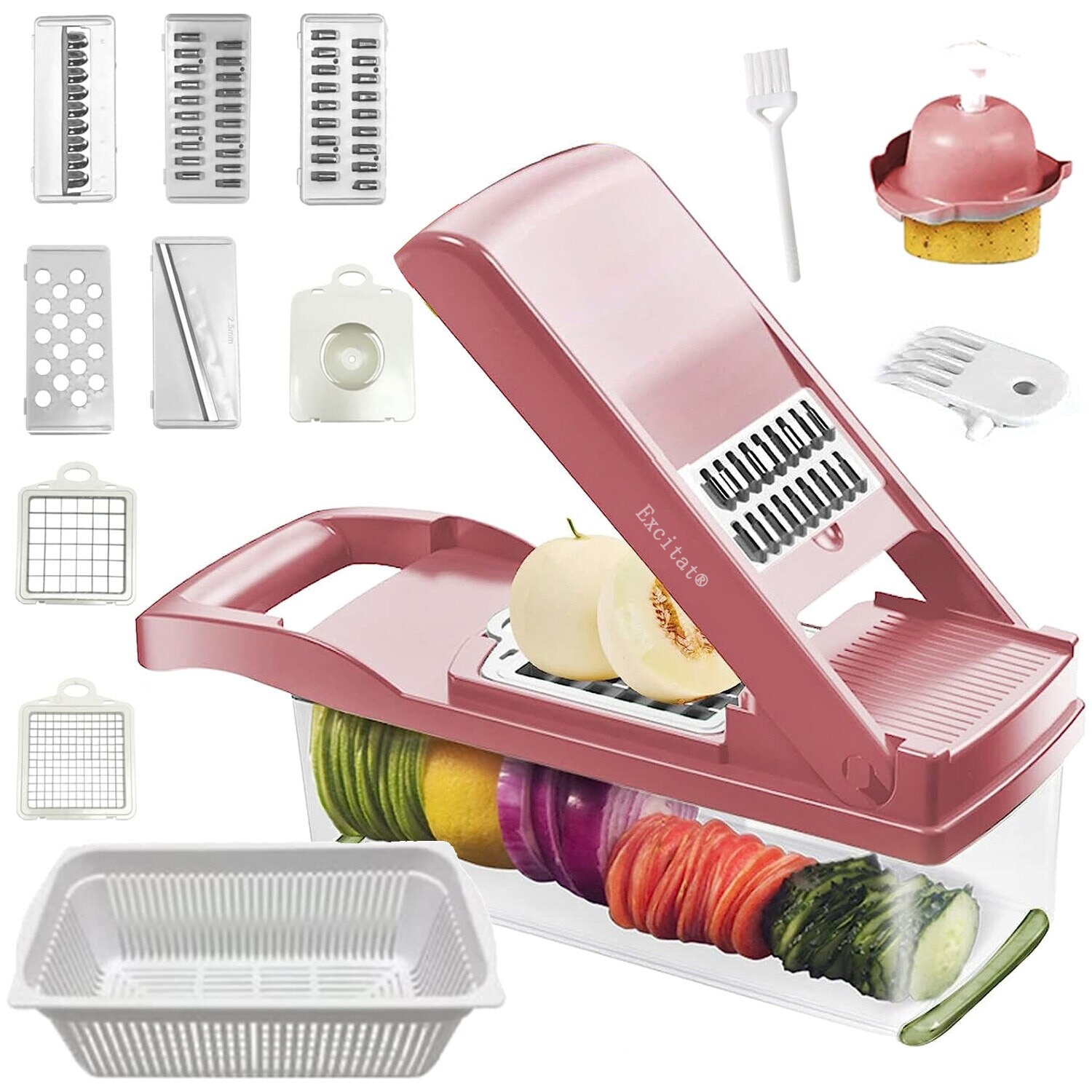 Feliator de legume multifunctional, Excitat®, Plastic, Roz, Razatoare ...