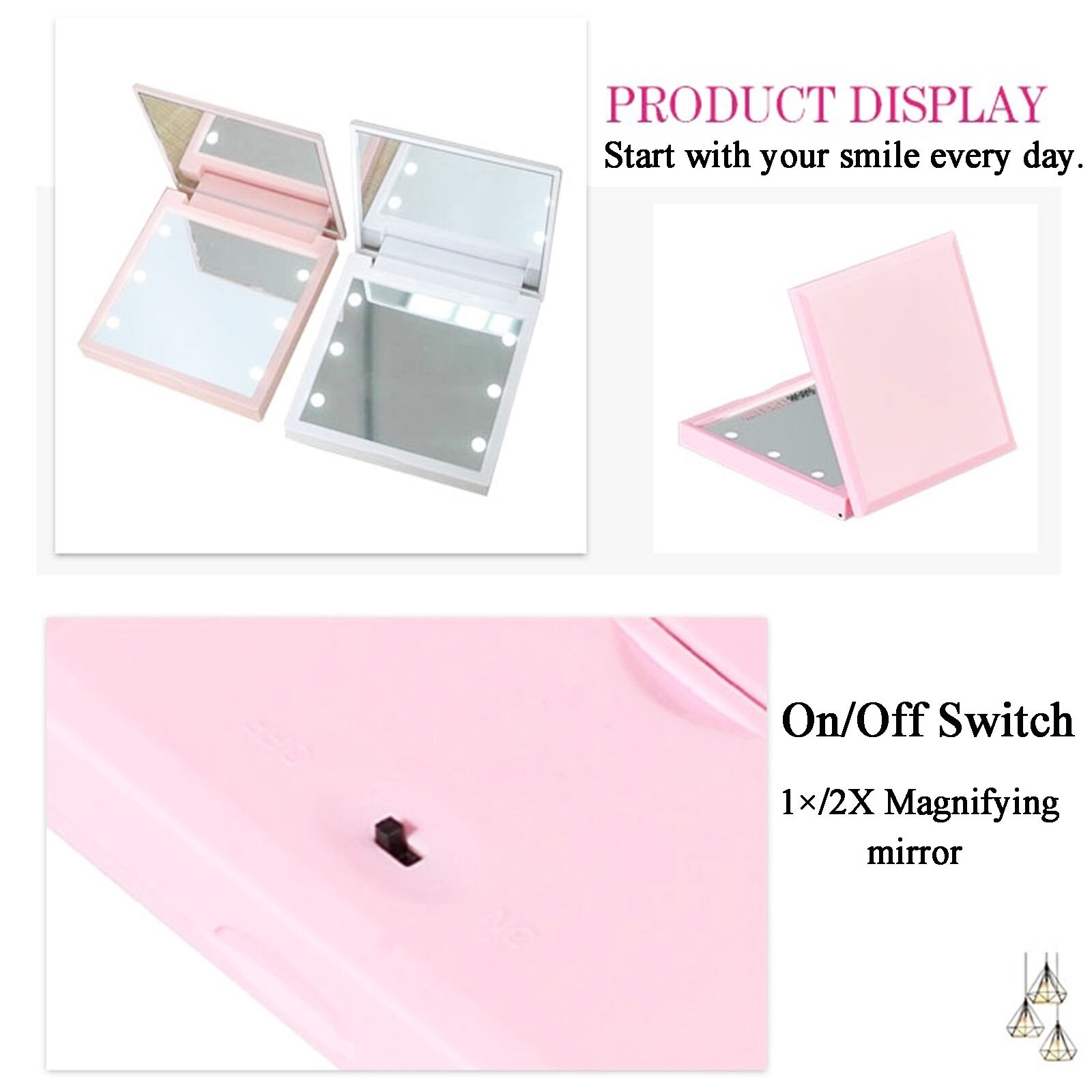 Mini oglinda de buzunar pentru machiaj pliabila, Darklove, Cu iluminat ...