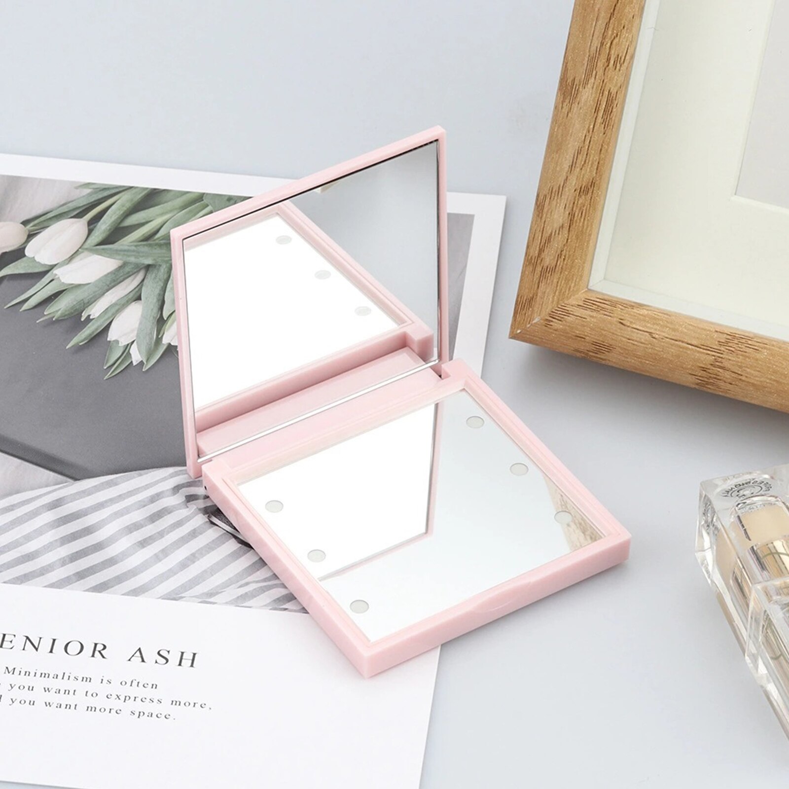 Mini oglinda de buzunar pentru machiaj pliabila, Darklove, Cu iluminat ...