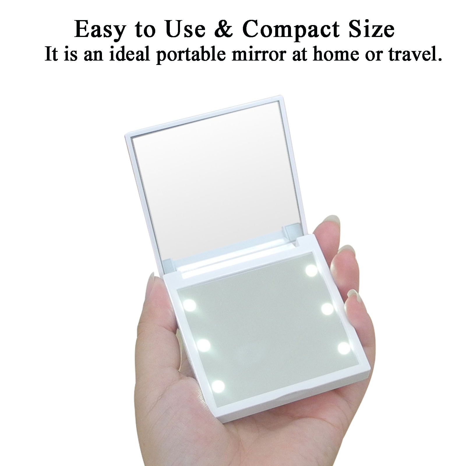 Mini oglinda de buzunar pentru machiaj pliabila, Darklove, Cu iluminat ...