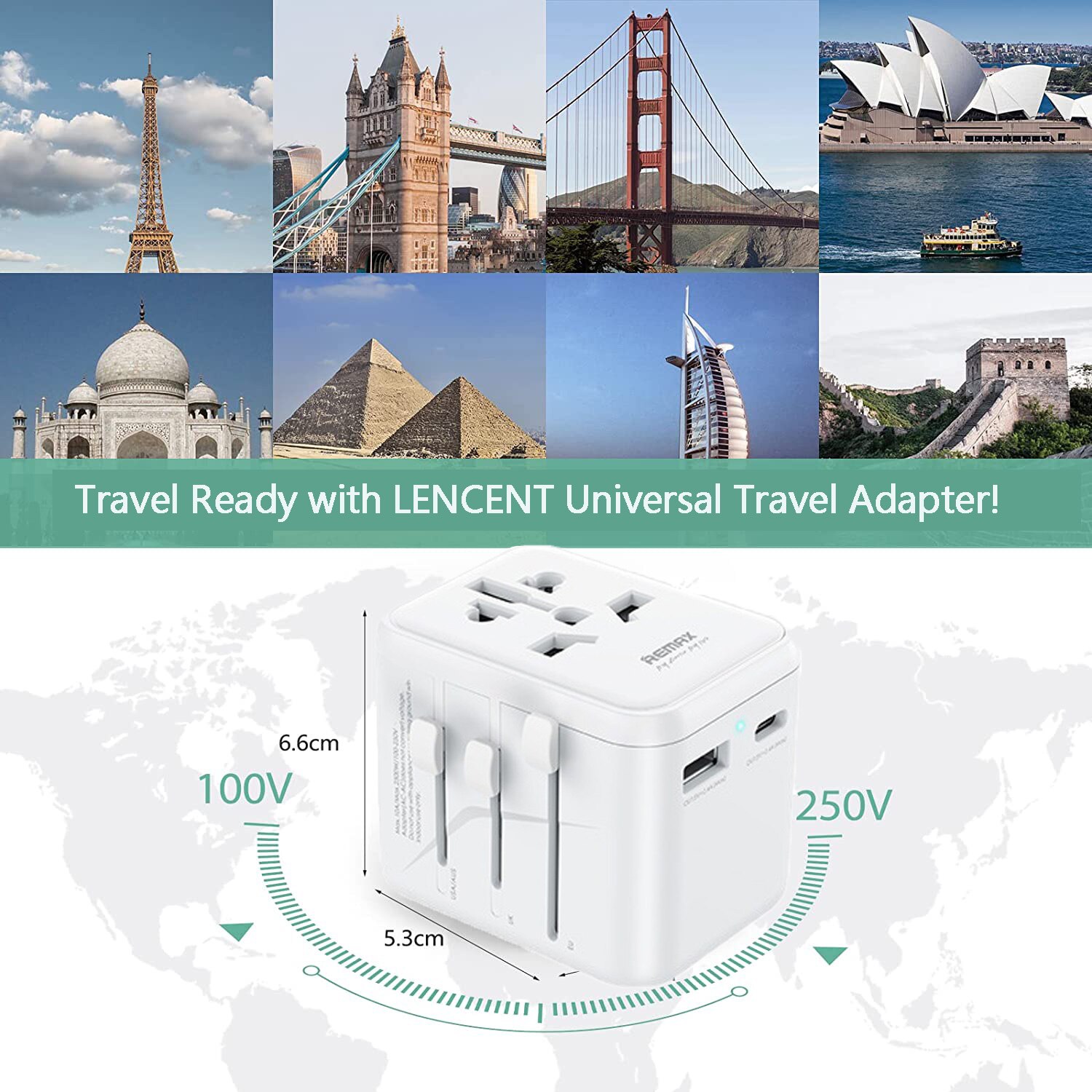 Adaptor Priza Universal de Calatorie, AEWOYAD, 2400 W, USB-A/Type-C ...