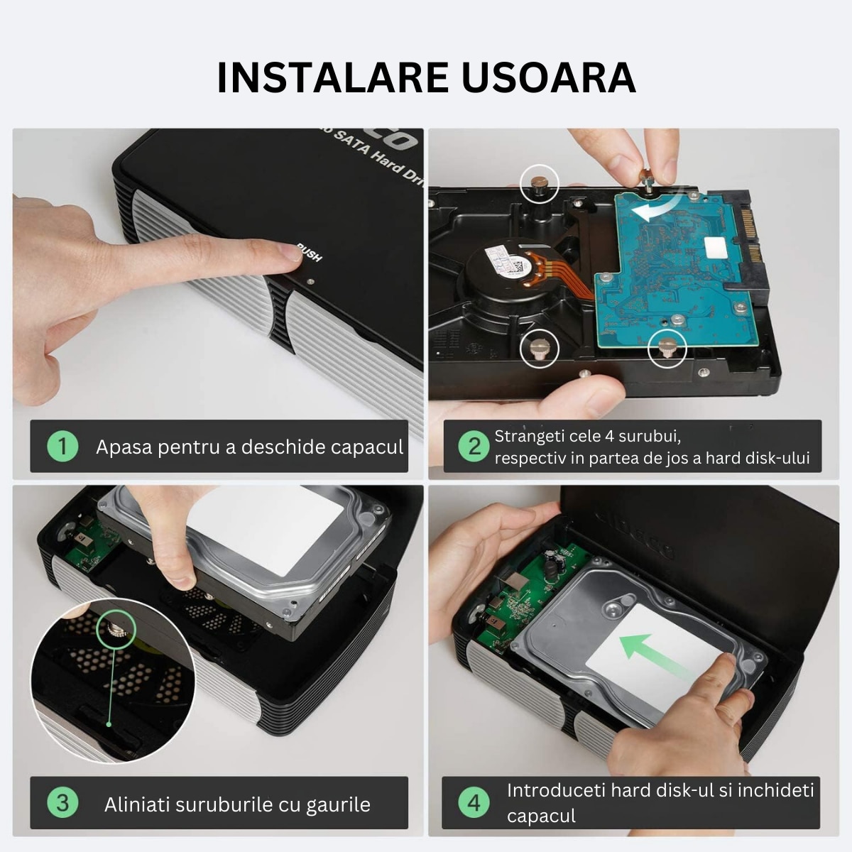Carcasa pentru hard disk, FIDECO, din aluminiu cu ventilator de racire ...