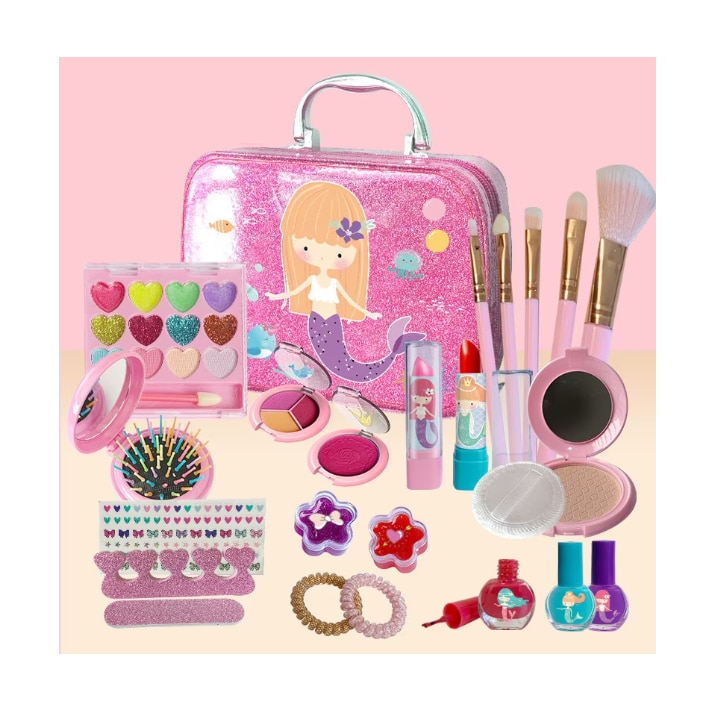 Set Trusa de machiaj Sirena pentru copii, 24 accesorii, geanta, roz ...