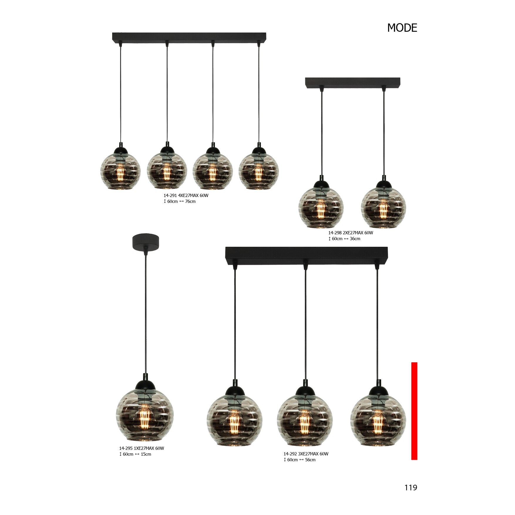 Lampa tavan Mode, Edylit, Metal/Sticla, 60 x 15 cm, Negru - eMAG.ro