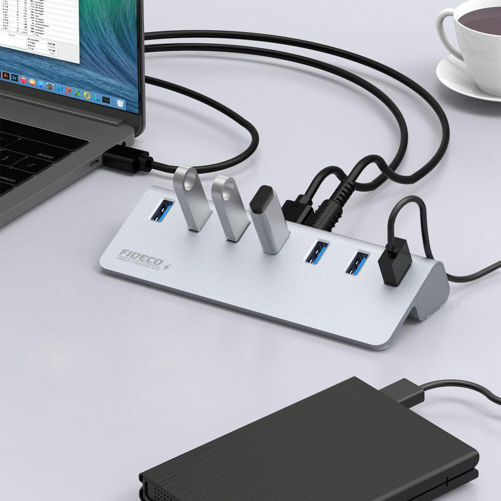 Hub USB Cu 7 porturi USB 3.0, FIDECO, Type-C, Adaptor Multiport ...