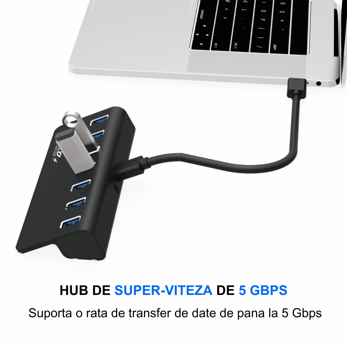 Hub USB Cu 7 porturi USB 3.0, FIDECO, Type-C, Adaptor Multiport ...