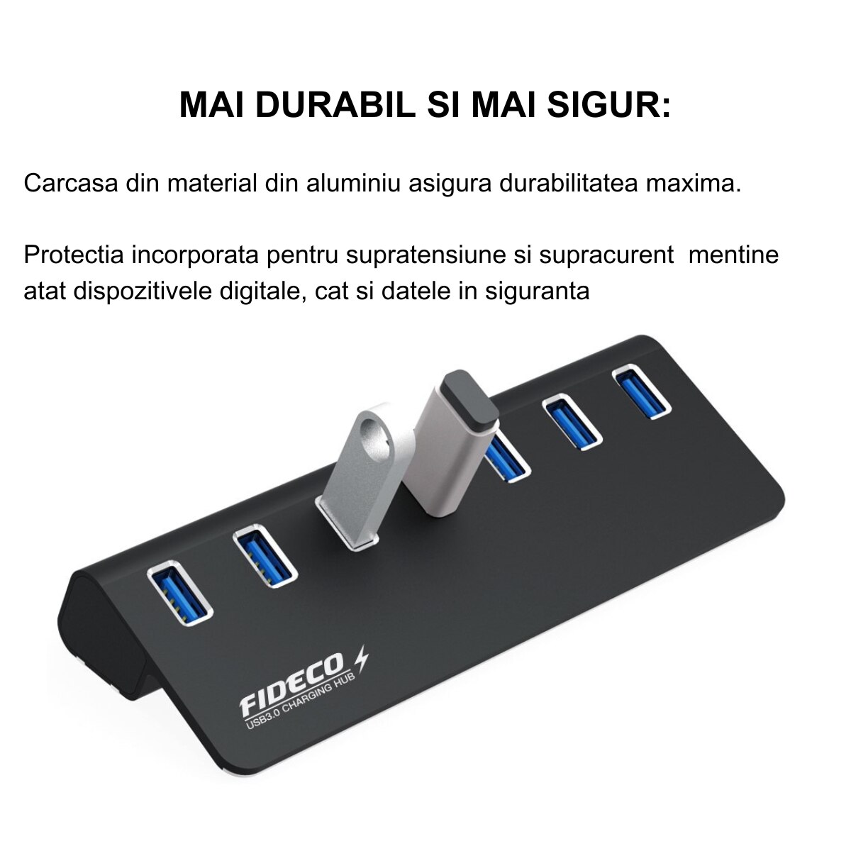 Hub USB Cu 7 porturi USB 3.0, FIDECO, Type-C, Adaptor Multiport ...