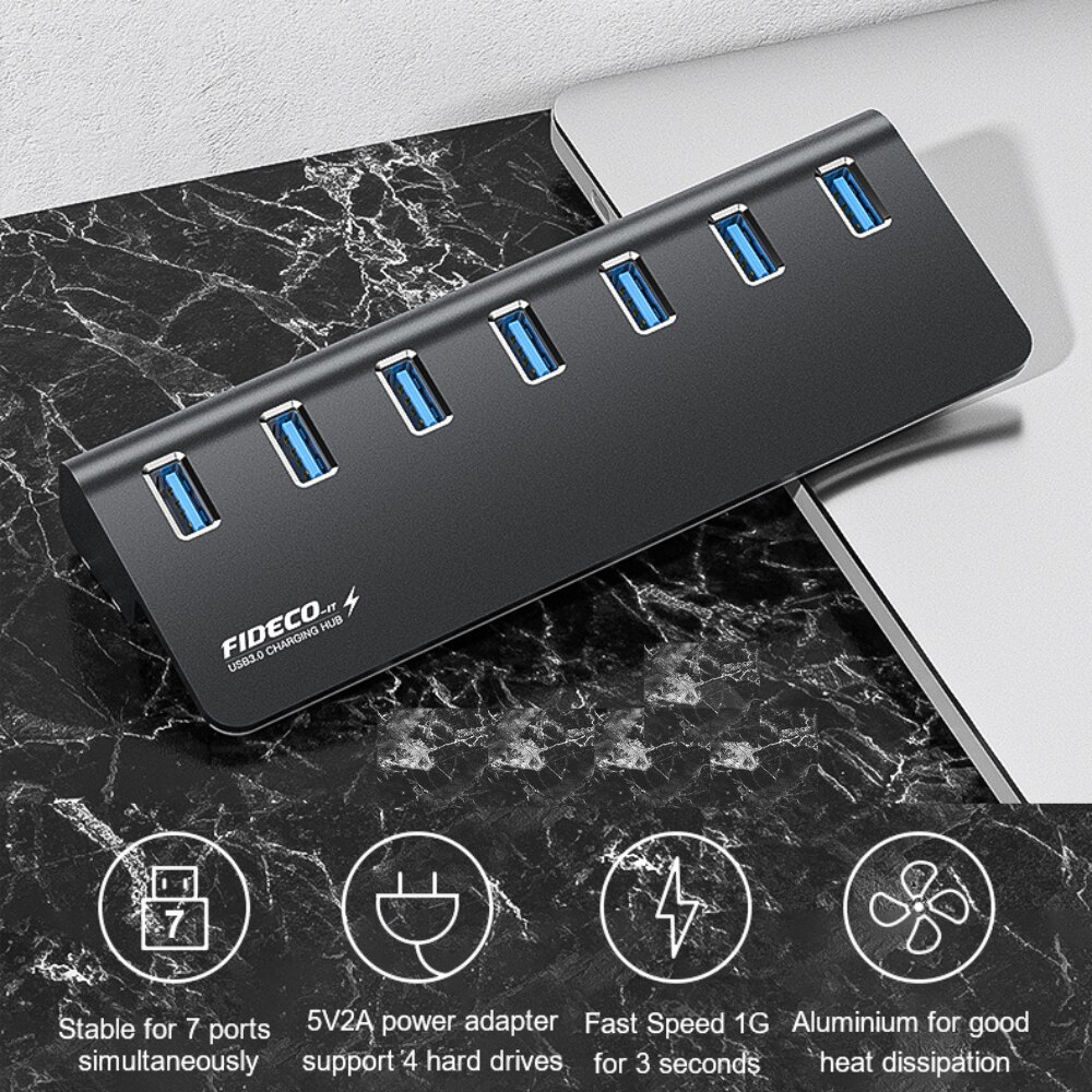 Hub USB Cu 7 porturi USB 3.0, FIDECO, Type-C, Adaptor Multiport ...