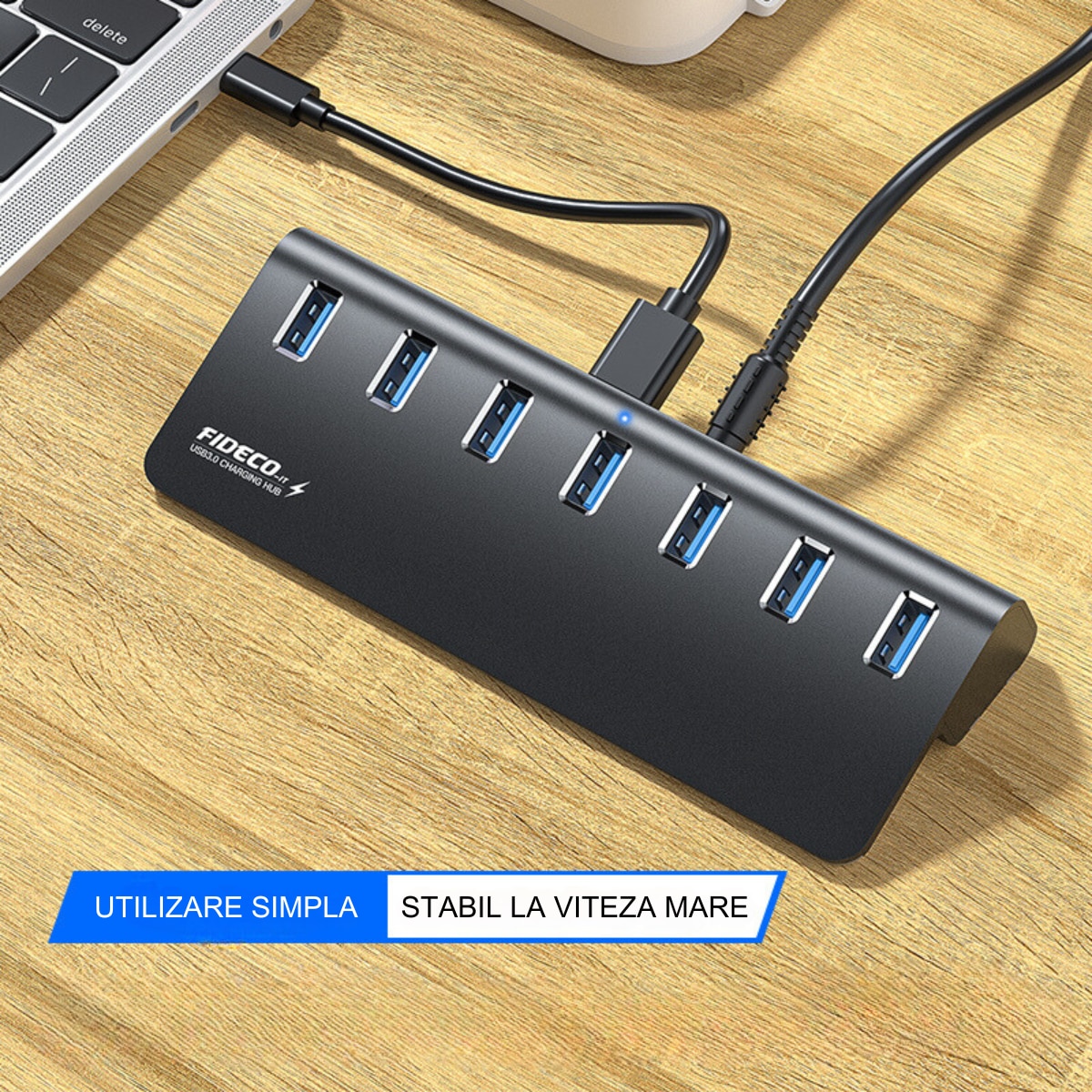 Hub USB Cu 7 porturi USB 3.0, FIDECO, Type-C, Adaptor Multiport ...